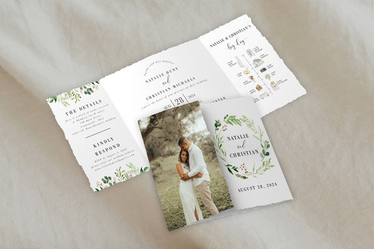 Deckled Edge Rustic Greenery Gatefold Invitation – Truly Inspired Paper Co.