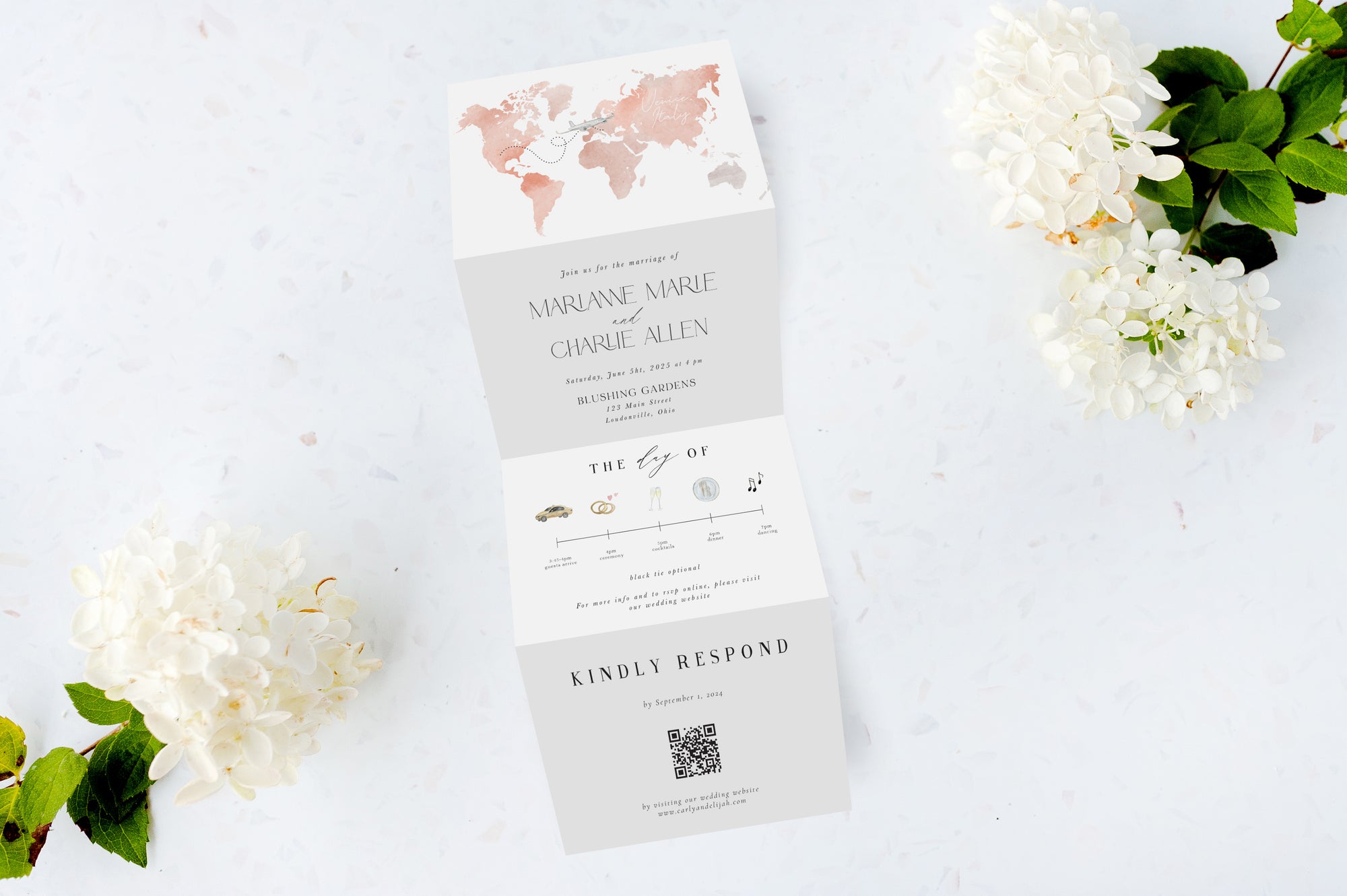 Travel Map Tri Fold Invitation – Truly Inspired Paper Co.